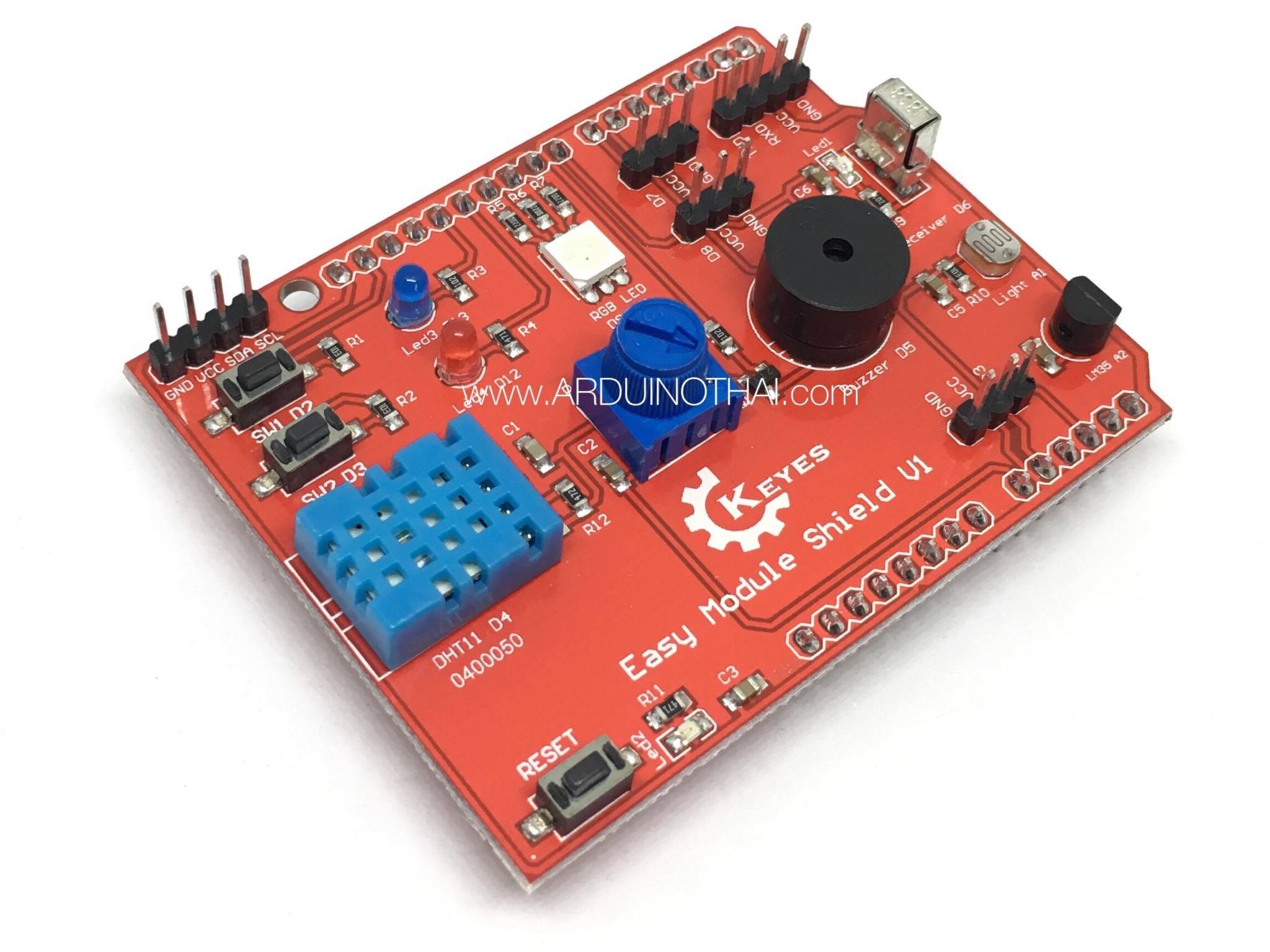 Arduino Multipurpose Shield V1 สำหรับบอร์ด Arduino Uno R3 พร้อมโค้ดตัวอย่าง สต็อกไทยส่งไว ขาย